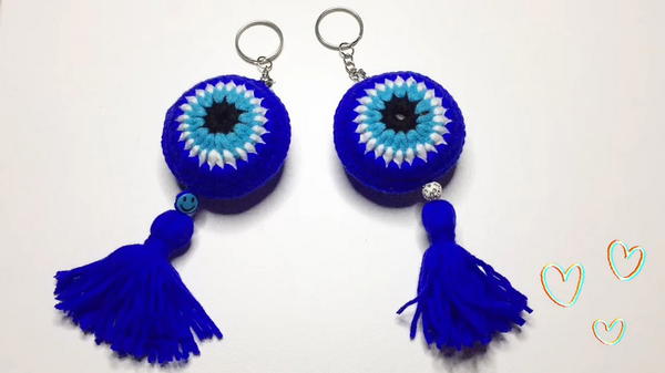 Mini Crochet Evil Eye Keychain With Big Protective Power - Mint Design Blog