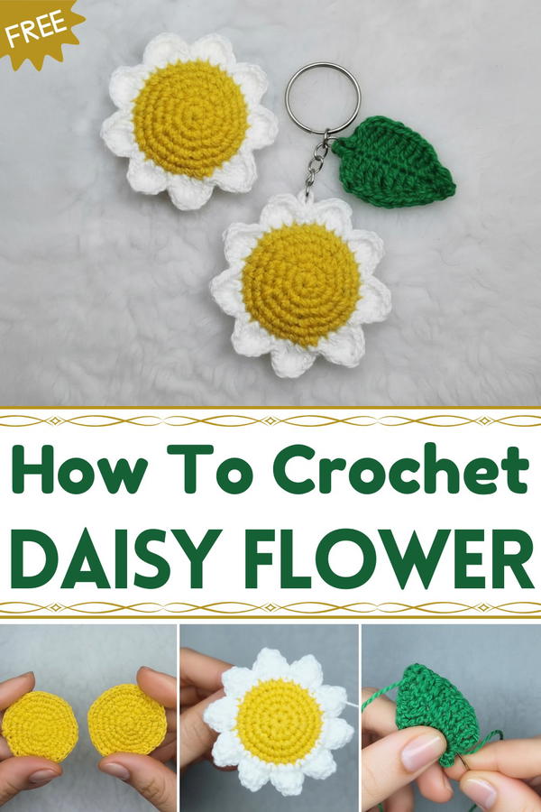 Cute Crochet Daisy Flower Keychain Pattern for Fun Accessories - Mint ...